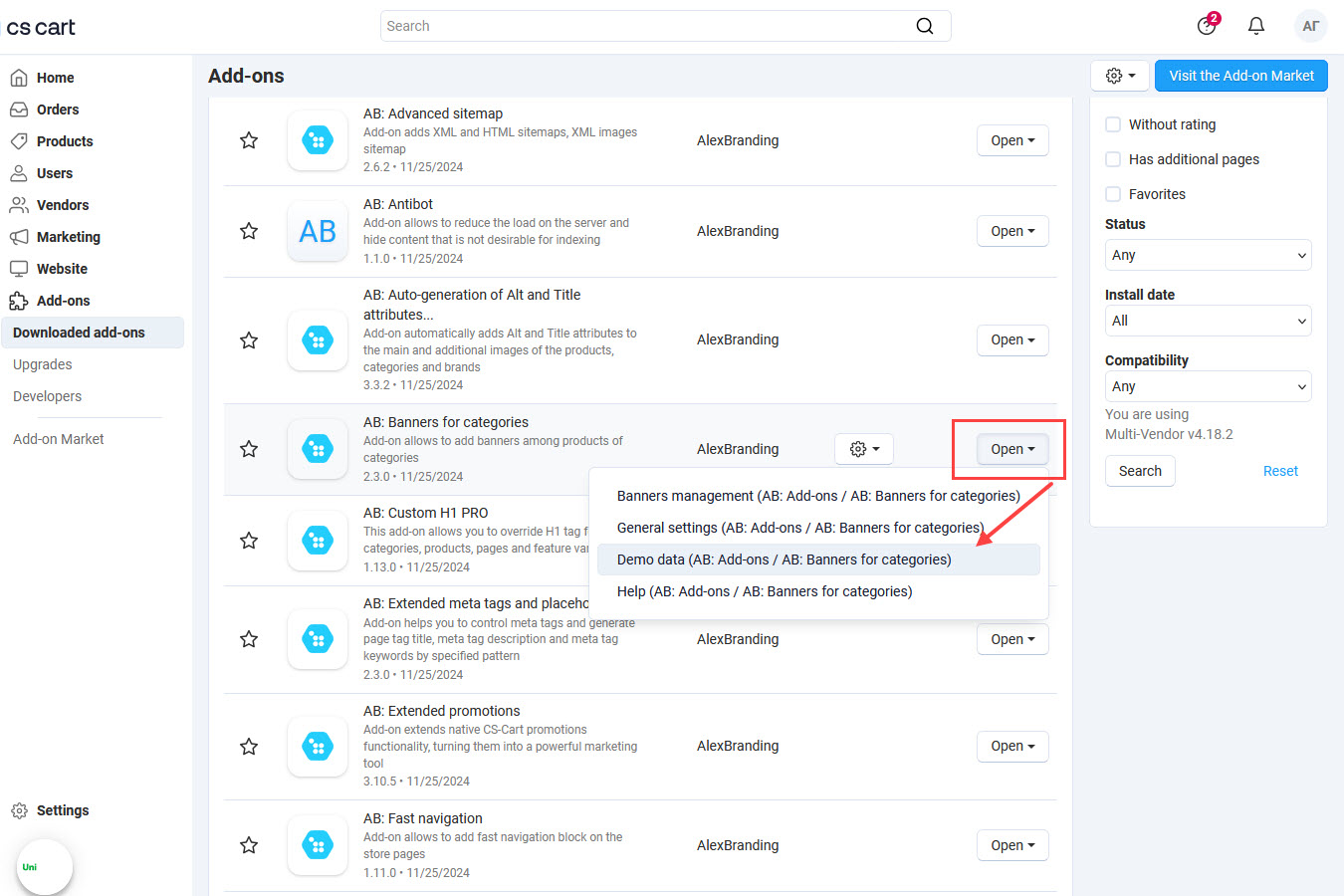 Banners for categories